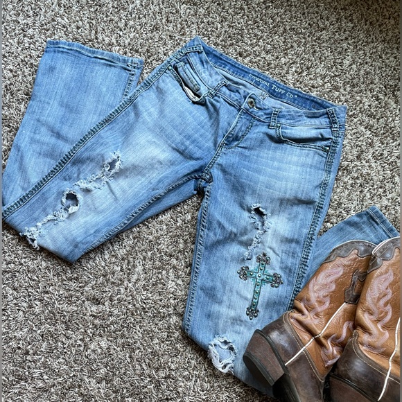 Cowgirl Tuff | Jeans | Cowgirl Tuff Distressed Cross Embroidered ...